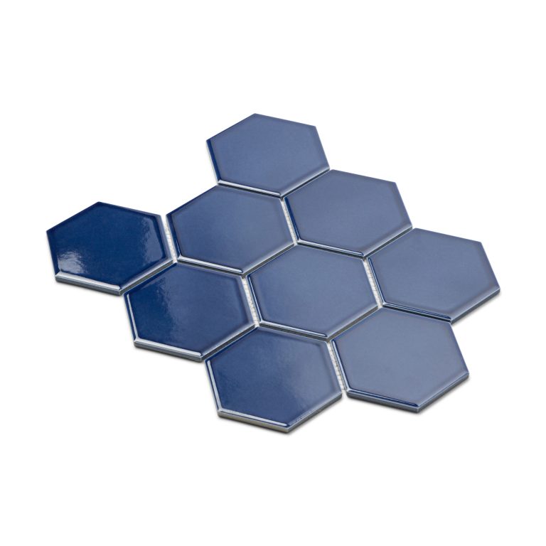 Royal Navy Gloss Large Hexagon Mosaic Tiles The Flooring Guys