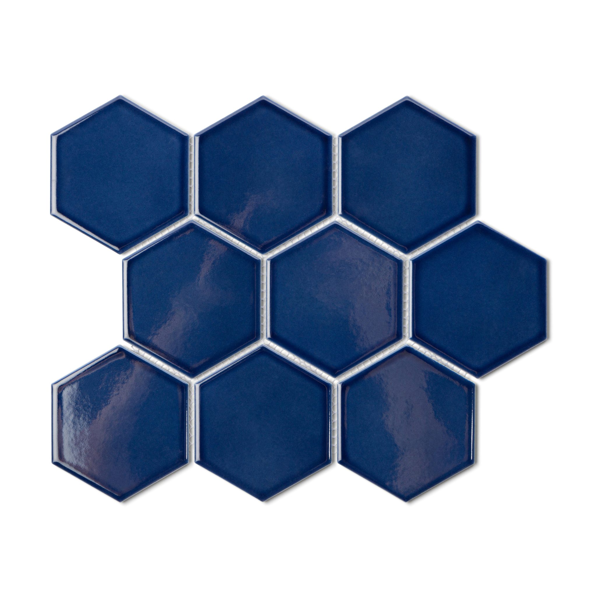 Prussian Blue Gloss Large Hexagon Mosaic Tiles The Flooring Guys