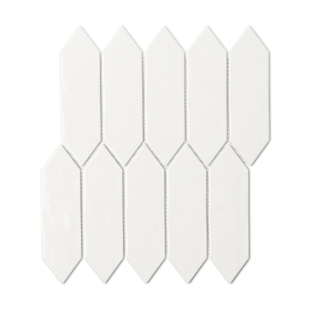 White Gloss Rippled Surface Arrow Mosaic Tiles