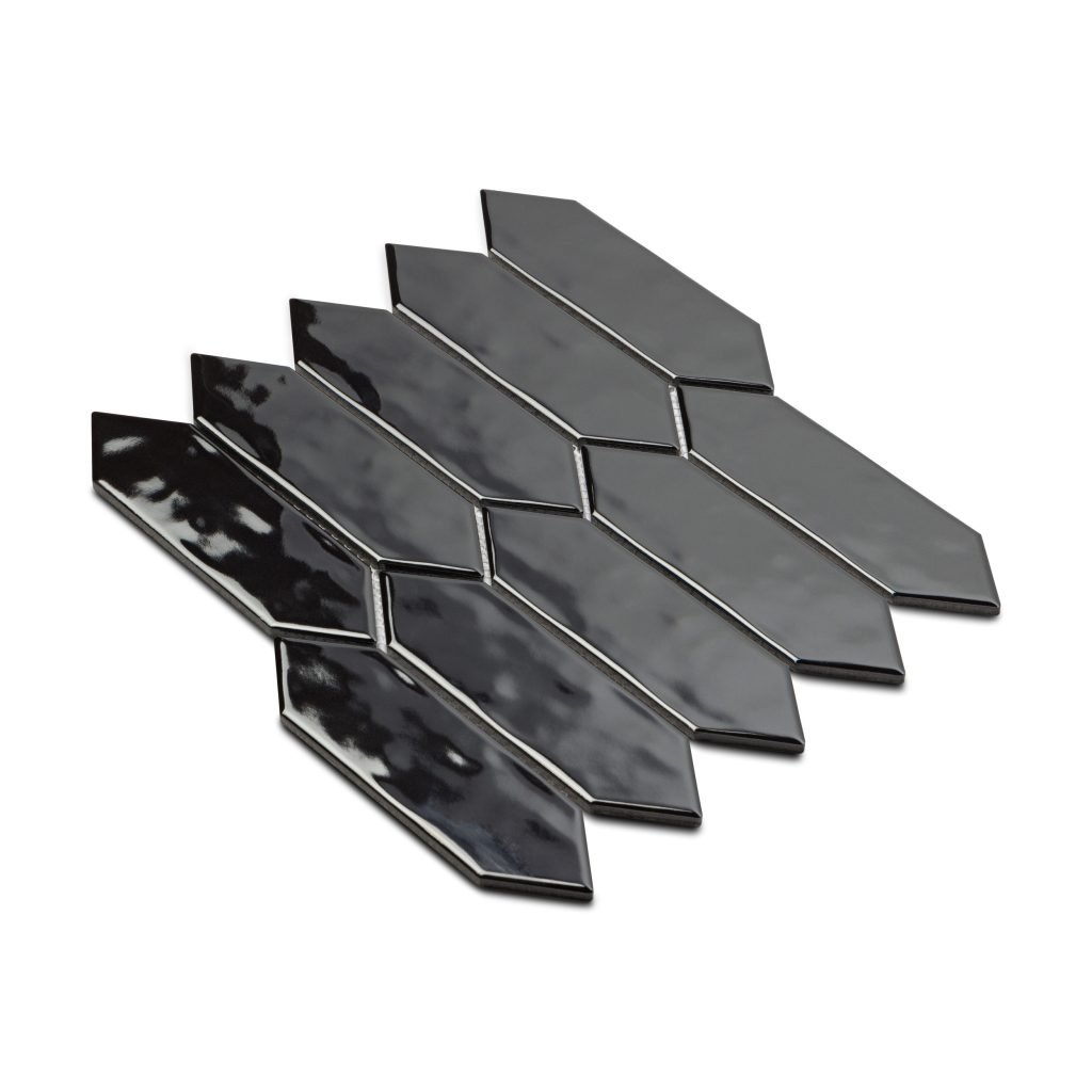 Black Gloss Rippled Surface Arrow Mosaic Tiles - The Flooring Guys