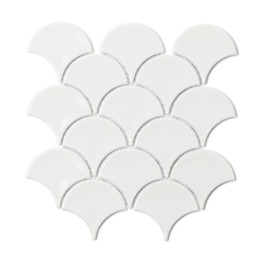 White Gloss Fish Scale Mosaic Tiles The Flooring Guys