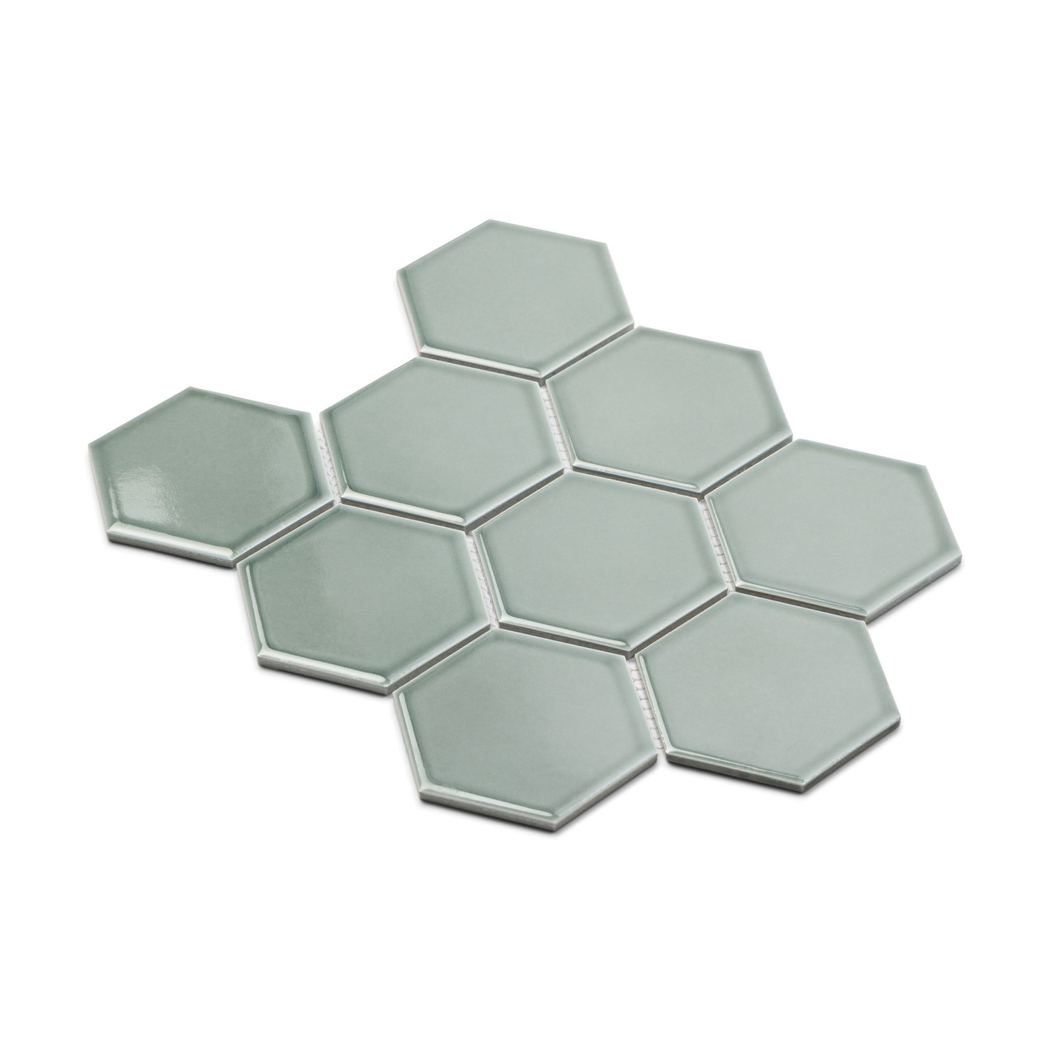 Ocean Mist Gloss Large Hexagon Mosaic Tiles The Flooring Guys