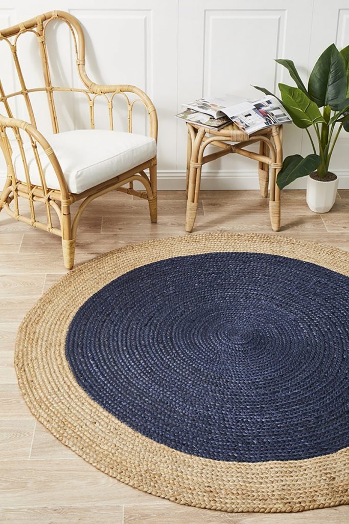 Rug Culture Jute Natural Navy Round Rug - The Flooring Guys