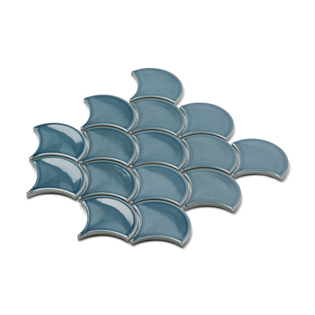 Slate Blue Gloss Fish Scale Mosaic Tiles The Flooring Guys