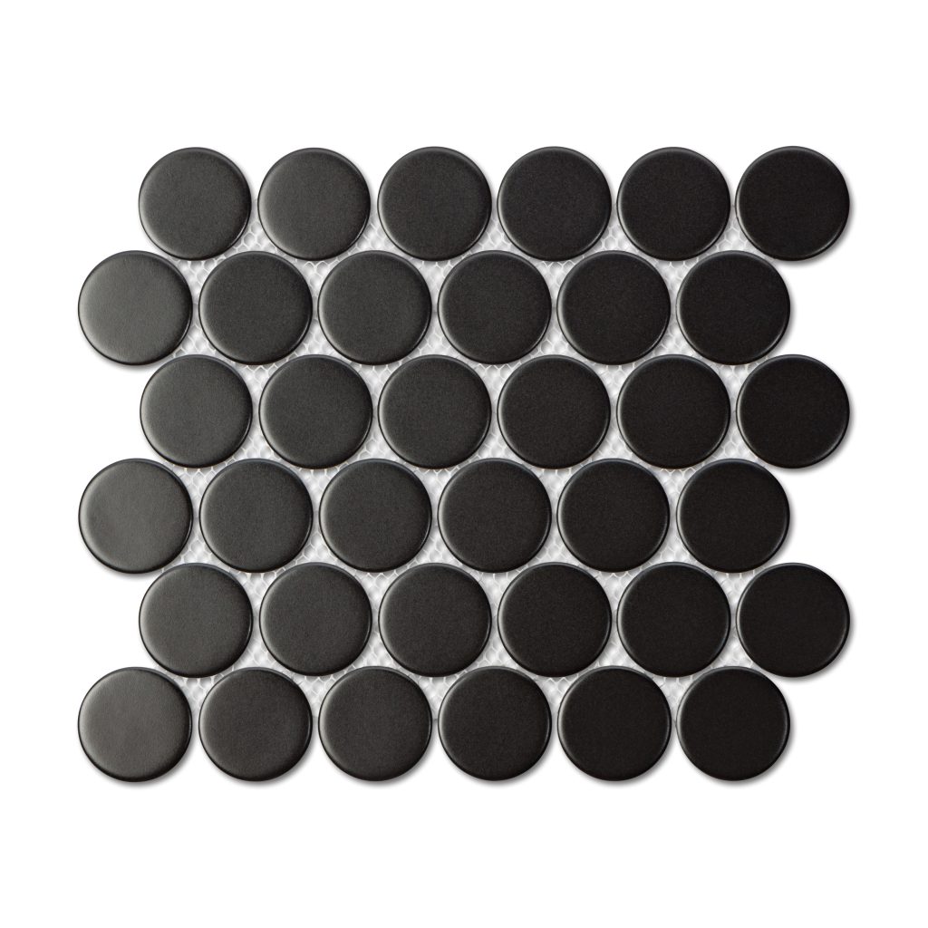 Arctic Black Matt Penny Round Mosaic Tiles The Flooring Guys